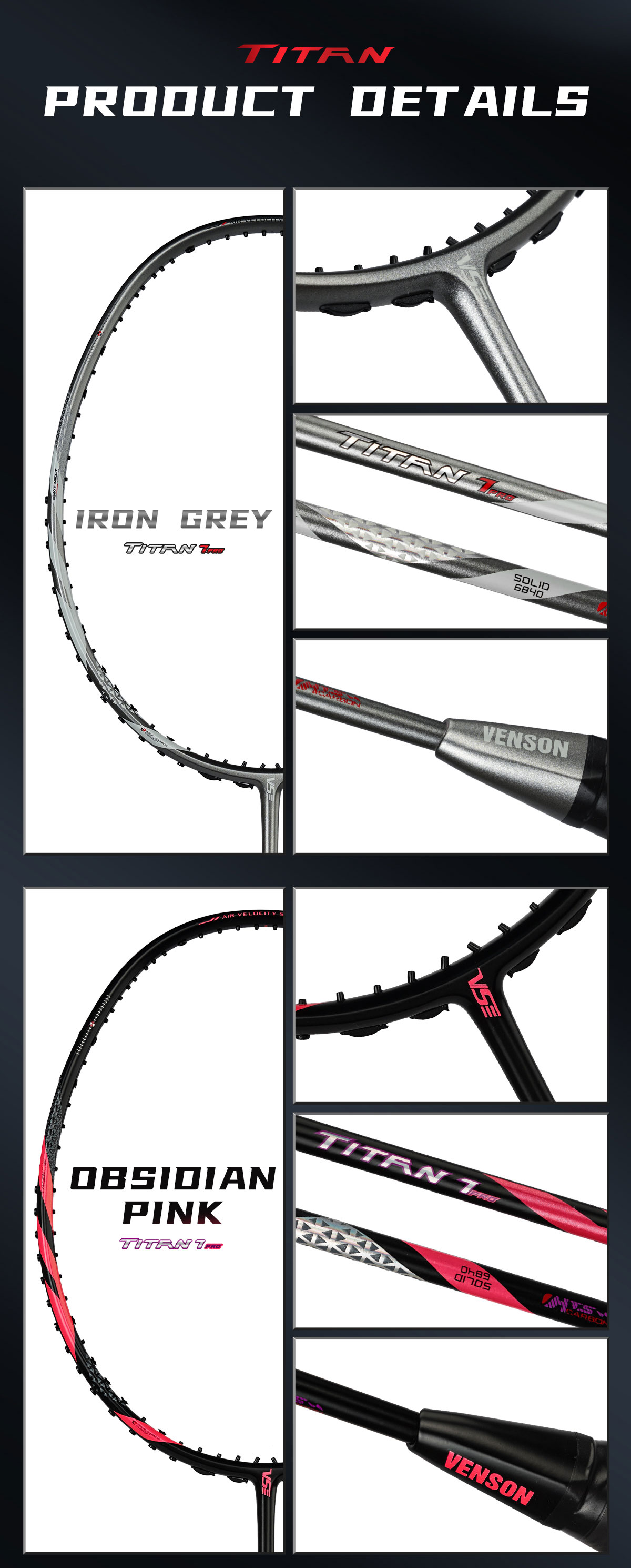 Vợt cầu lông VS Titan 7 Pro - Đen/Hồng